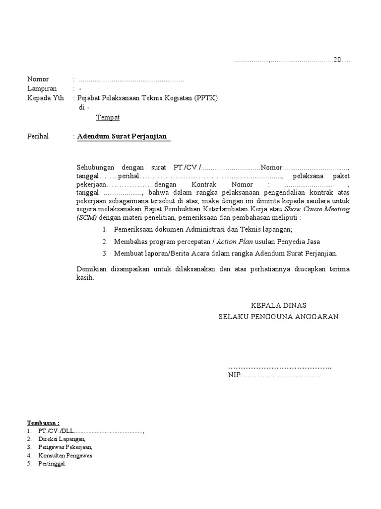Contoh Lampiran Adendum Kontrak | PDF