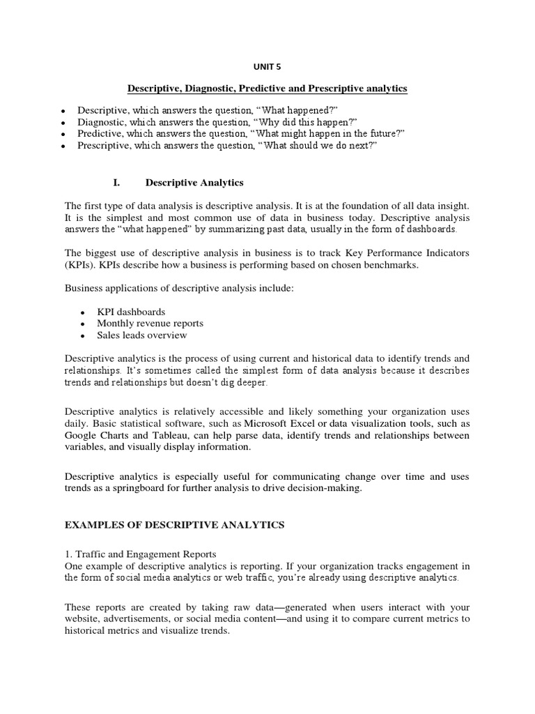 Descriptive, Diagnostic, Predictive and Prescriptive Analytics | PDF ...