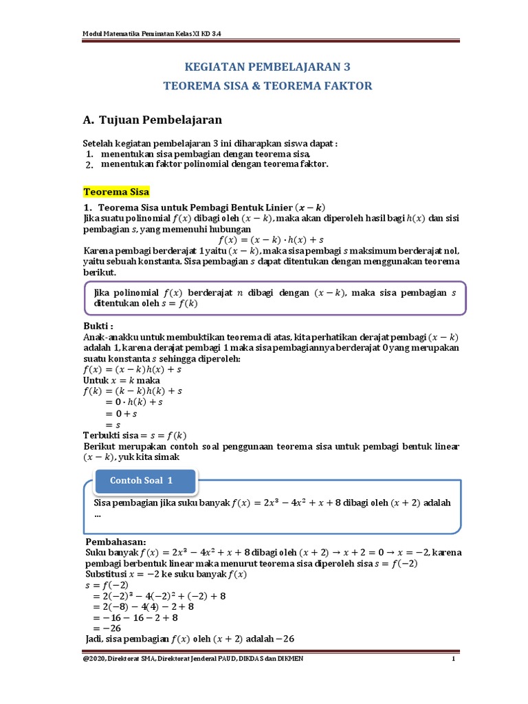 Teorema Sisa Teorema Faktor | PDF