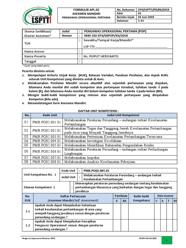 Form Fr Apl 02 Pop Puput Heriyanto Pdf