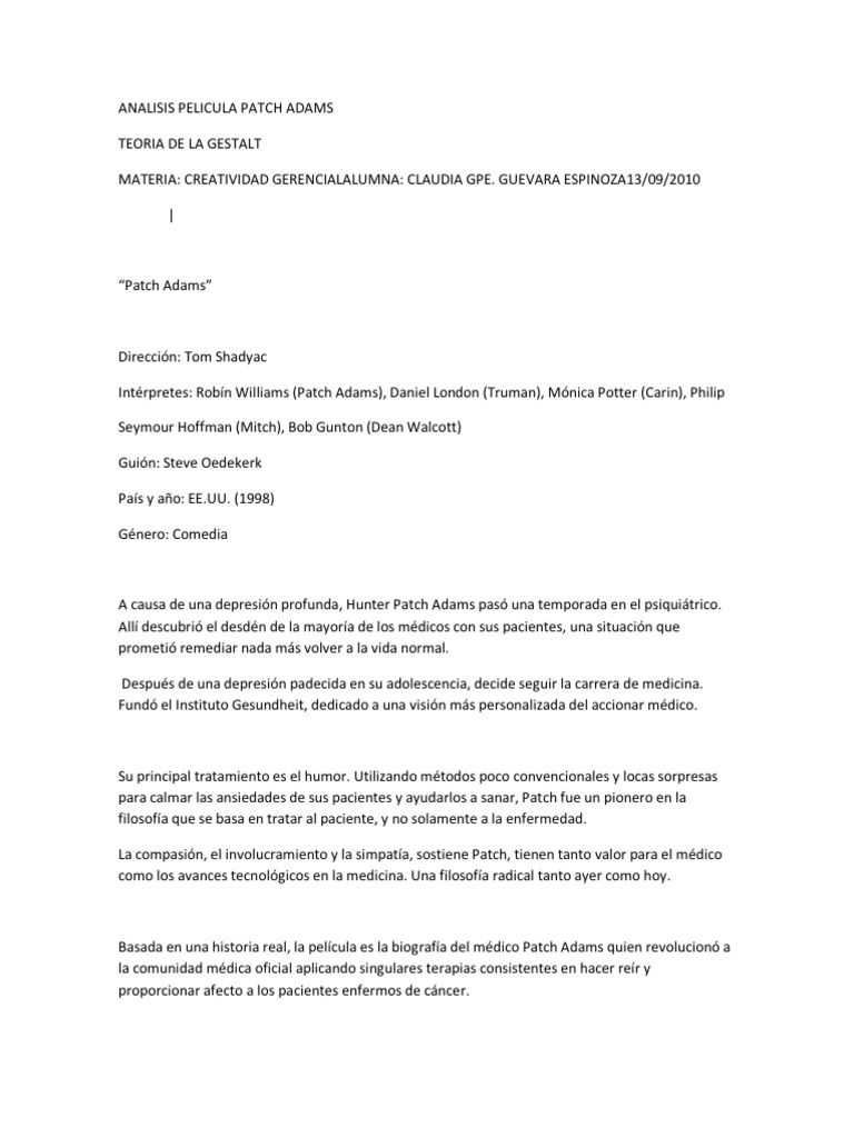 Analisis Pelicula Patch Adams | PDF | Vida | Mente