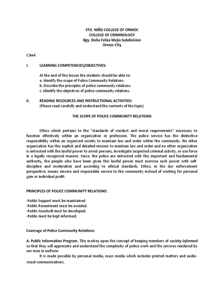 Ethics Module 4 Police Community Relations Autosaved | PDF | Police ...