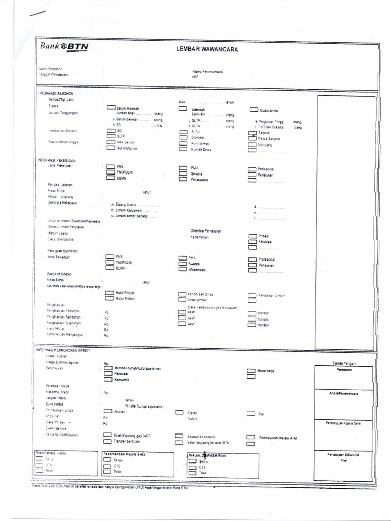 Form Lembar Wawancara (BTN) | PDF