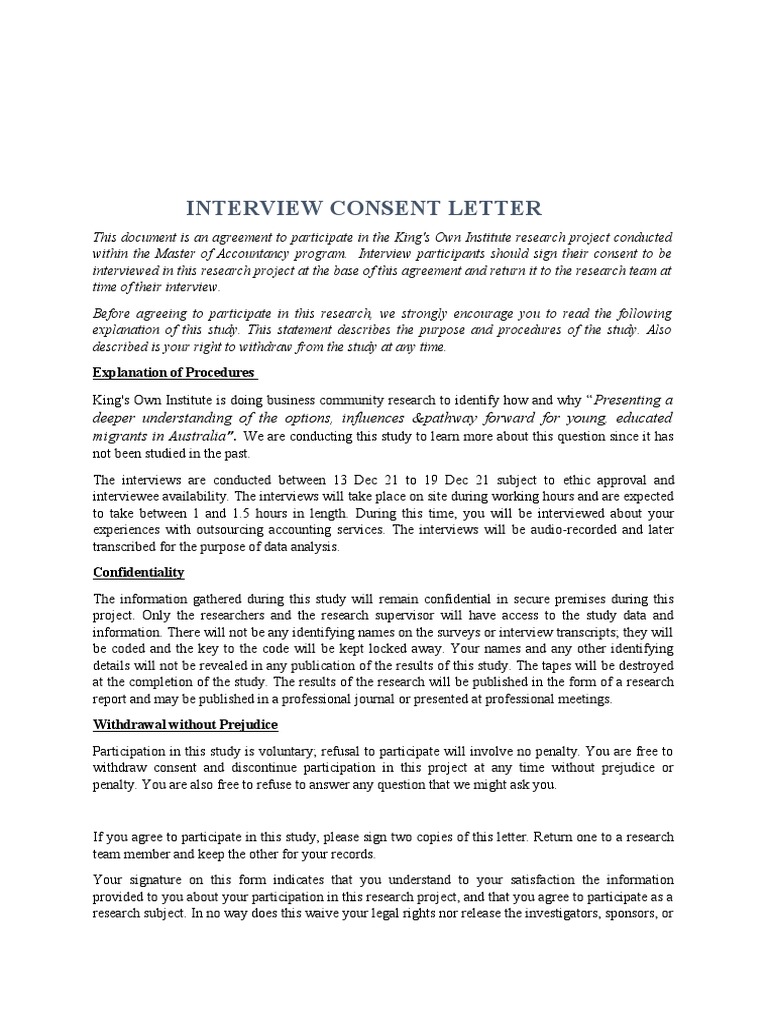 Interview Consent Letter | PDF | Interview | Accounting