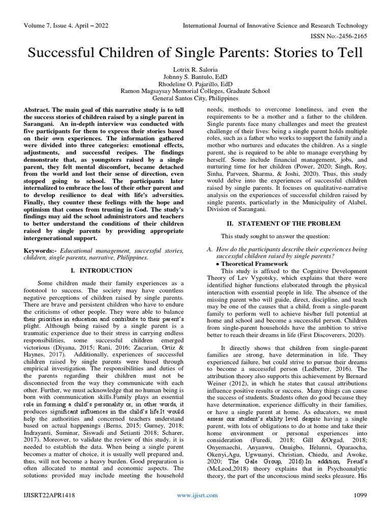 Successful Children of Single Parents Stories To Tell | PDF | Optimism ...