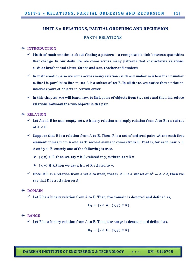 Unit-3 Relations, Partial Ordering and Recursion | PDF | Recurrence Relation | Mathematics