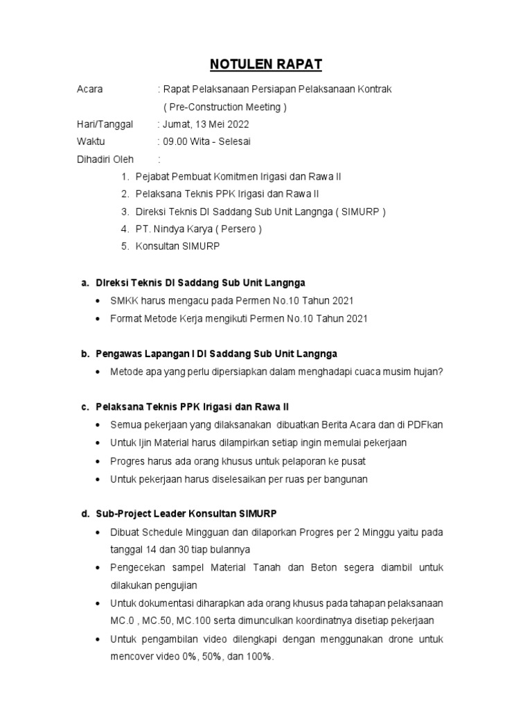 Notulen Rapat PCM 13 Mei 2022 | PDF