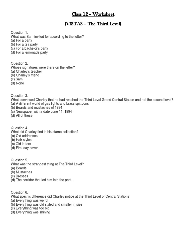 The Third Level - Worksheet | PDF