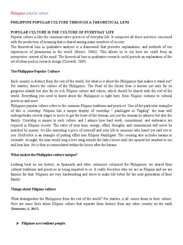 Philippine Popular Culture Through A Theoretical Lens | PDF