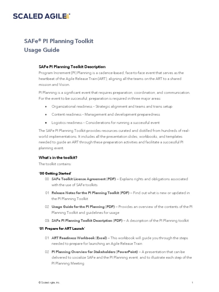 02 SAFe PI Planning Toolkit Usage Guide | PDF | Scrum (Software ...