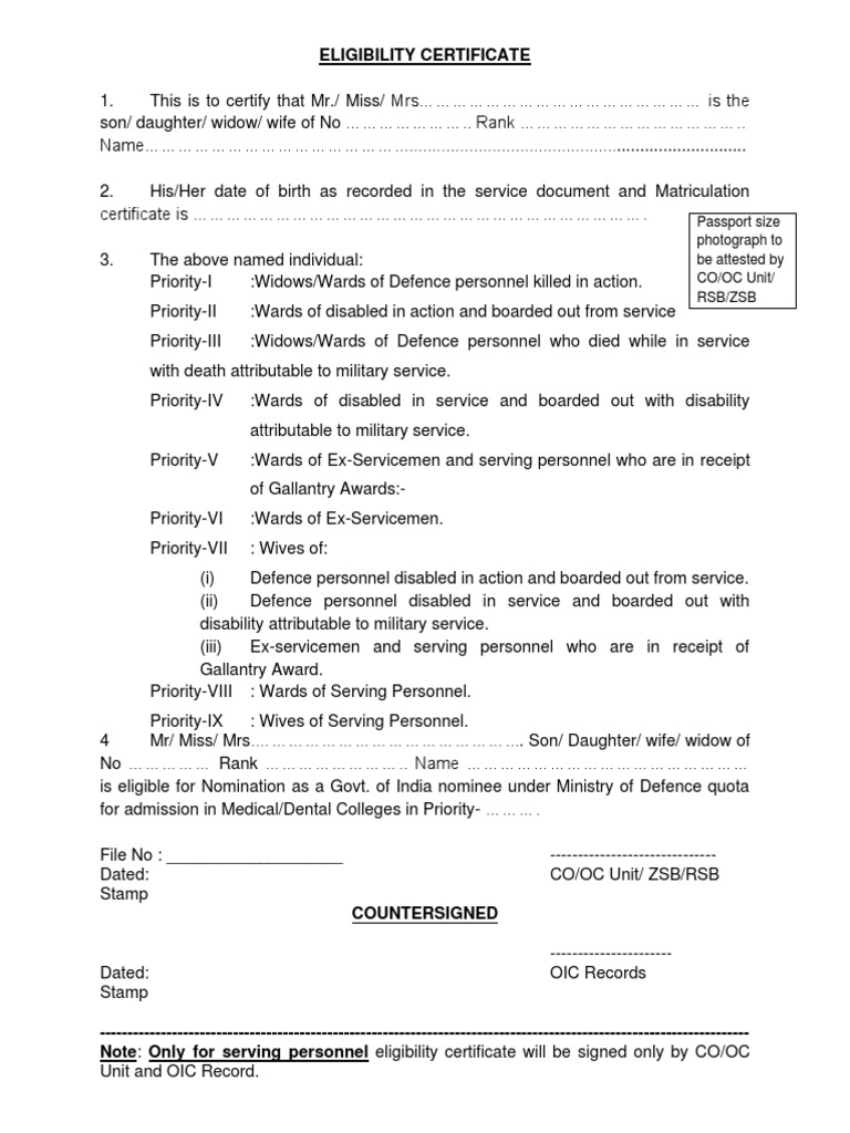 Passport Size Photograph To Be Attested by CO/OC Unit/ RSB/ZSB | PDF ...