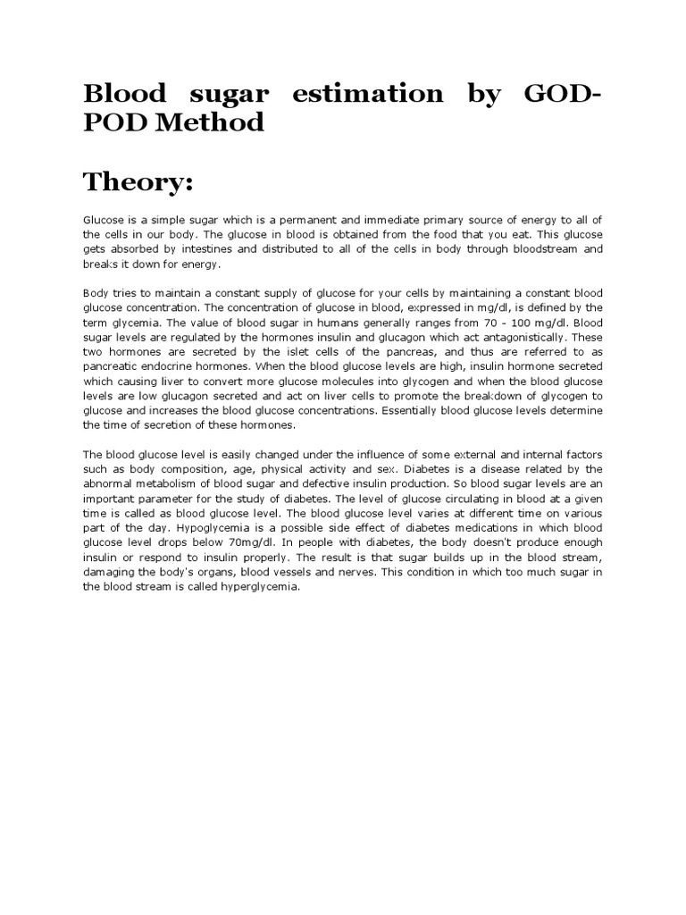 Estimating Blood Glucose Levels Using the GOD-POD Method | PDF ...