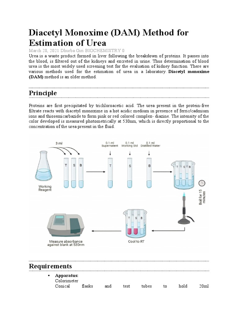 Diacetyl Monoxime (DAM) Method For Estimation of Urea: Principle | PDF ...