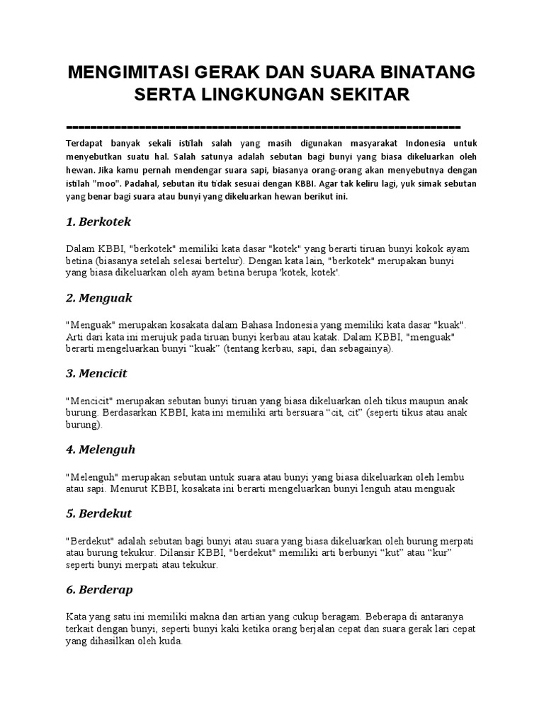 Mengimitasi Gerak Dan Suara Lingkungan Sekitar | PDF Mengimitasi Gerak Dan Suara Lingkungan Sekitar | PDF