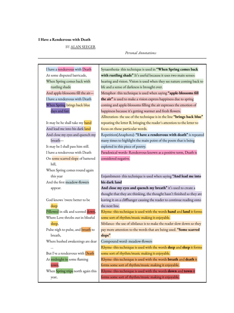 2annotations I Have A Rendezvous With Death-2 | PDF | Poetry