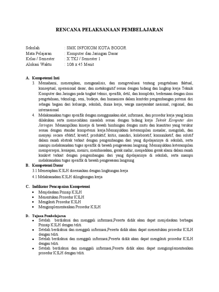 RPP Komputer Dan Jaringan Dasar 2017 | PDF