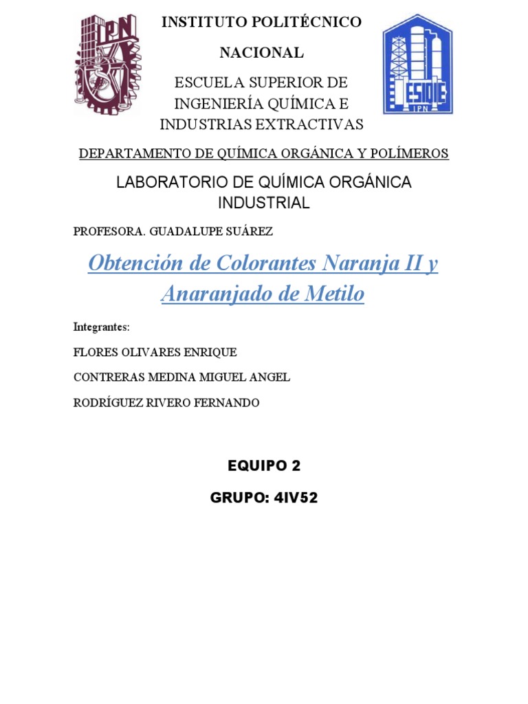 Obtención de Colorantes Naranja II y Anaranjado | PDF | Compuestos ...