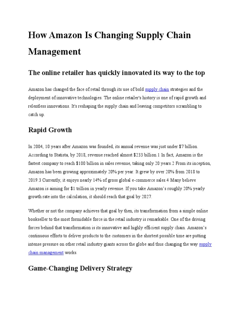 Amazon's Supply Chain Innovations | PDF | Warehouse | Supply Chain