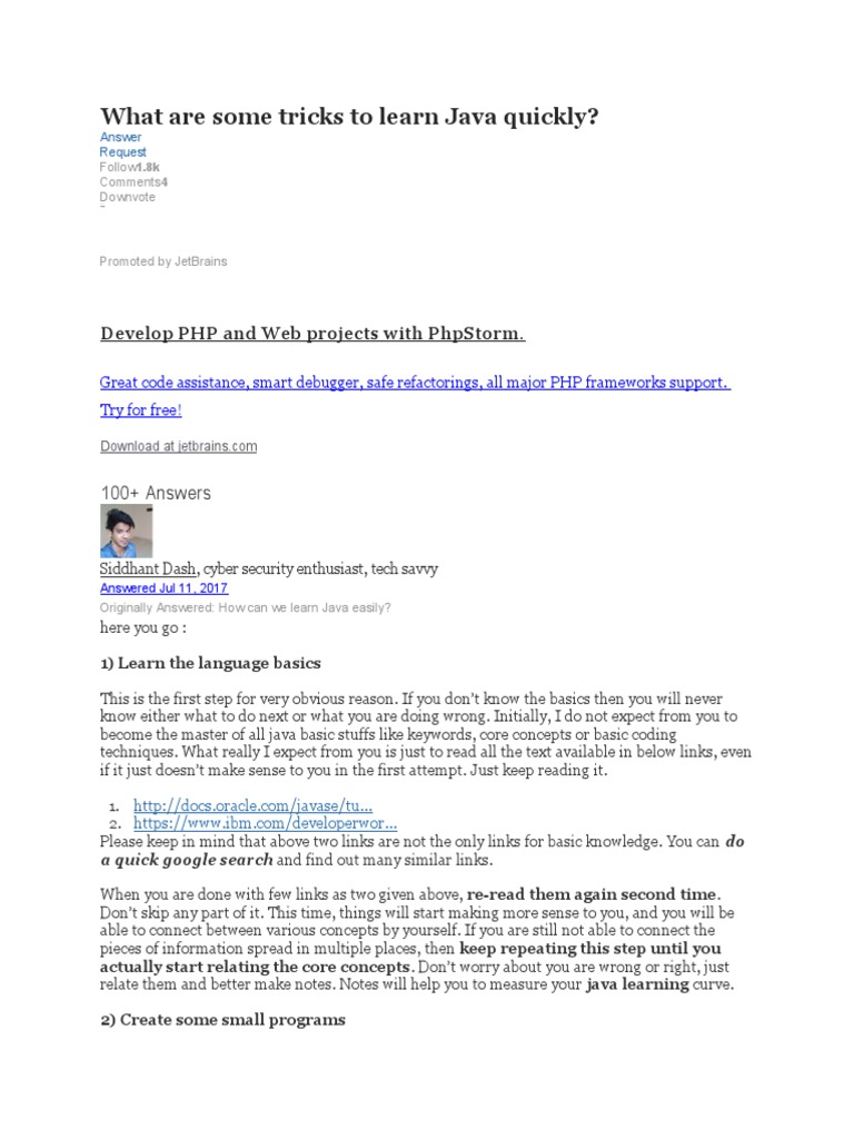 What Are Some Tricks To Learn Java Quickly | PDF | Method (Computer ...