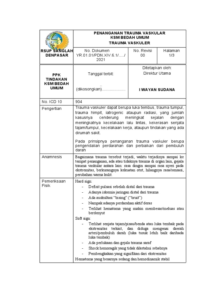 Format PPK Rawat Inap Trauma Vaskular | PDF