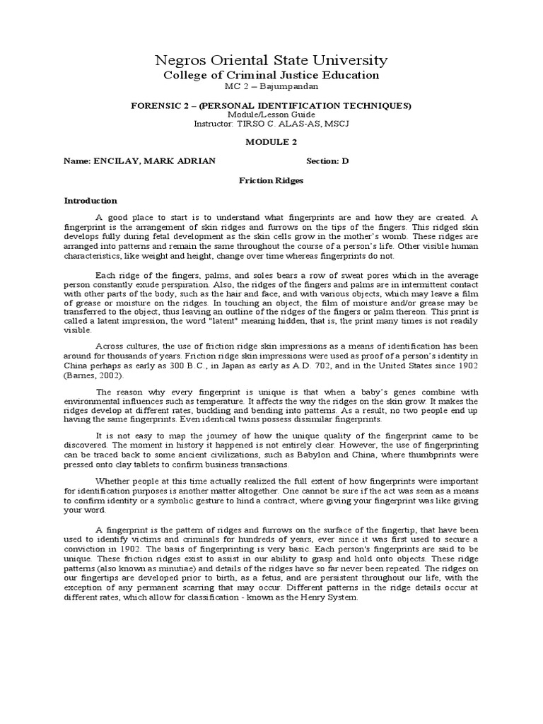 Forensic Fingerprint Identification Guide | PDF | Fingerprint ...