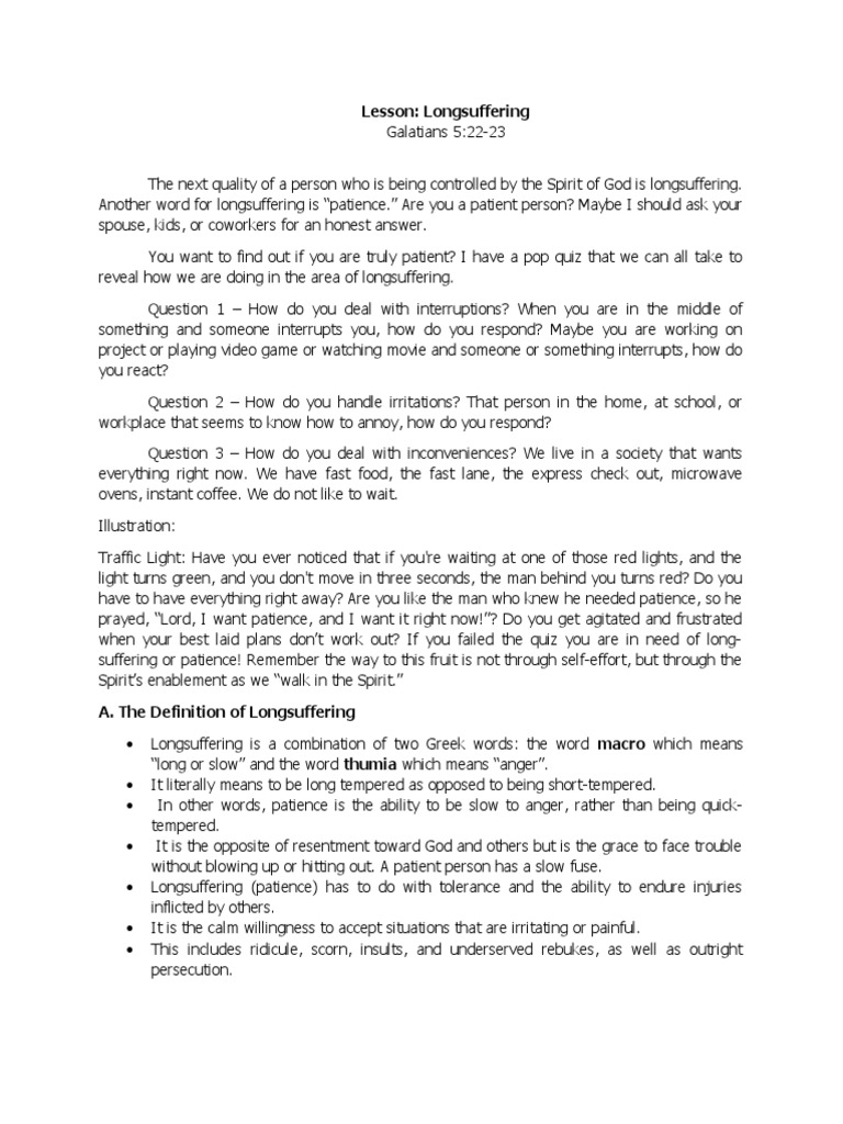 Lesson: Longsuffering | PDF | Patience | Morality