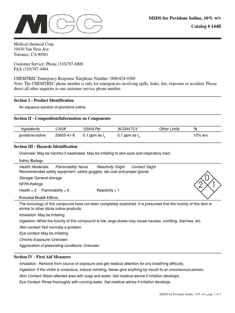 Msds Povidone Iodine | PDF | Water | Toxicity