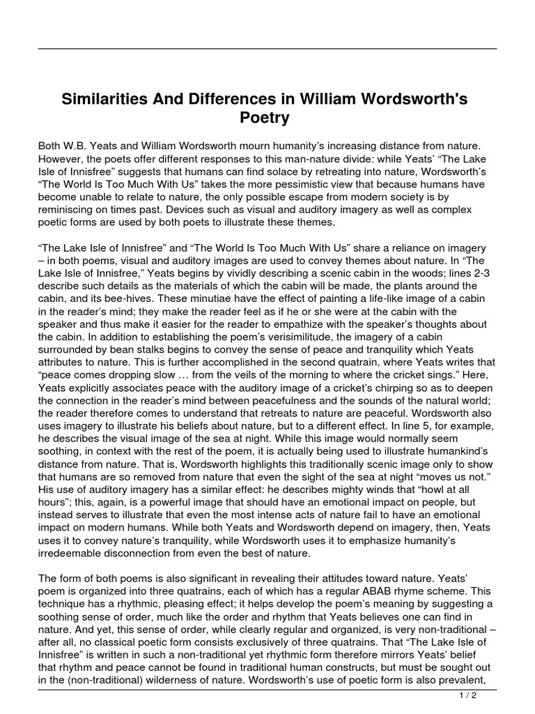 Similarities and Differences in William Wordsworth's Poetry | PDF ...