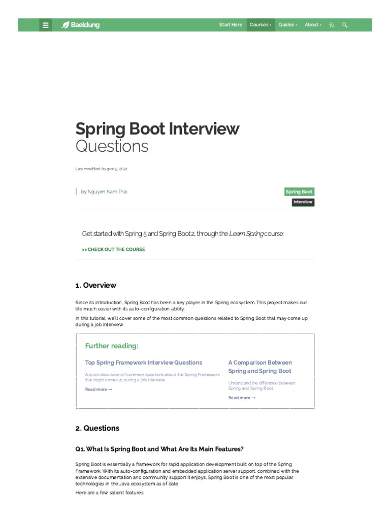 Baeldung Com Spring Boot Interview Questions Pdf Spring Framework Computing