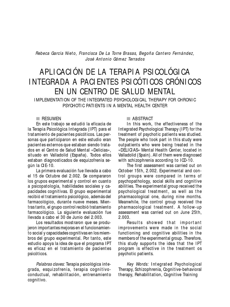 Aplicacion Terapia Psicologica Integrada | PDF | Esquizofrenia | Cognición