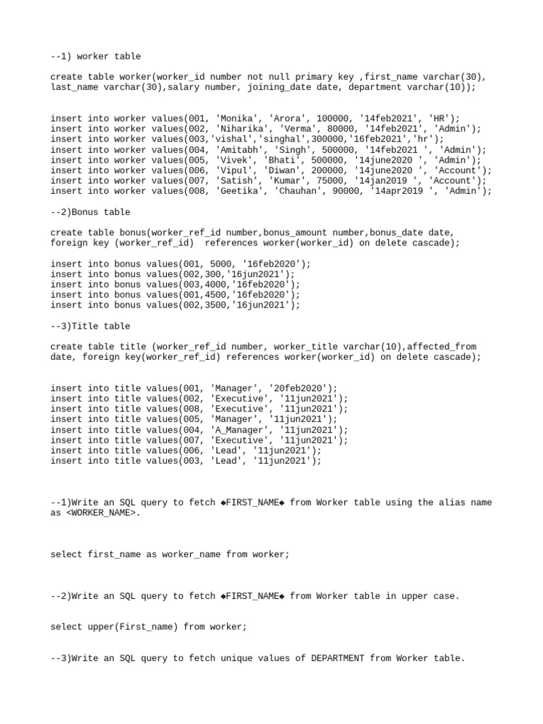 extrea_queries_for_practice | PDF | Table (Database) | Sql