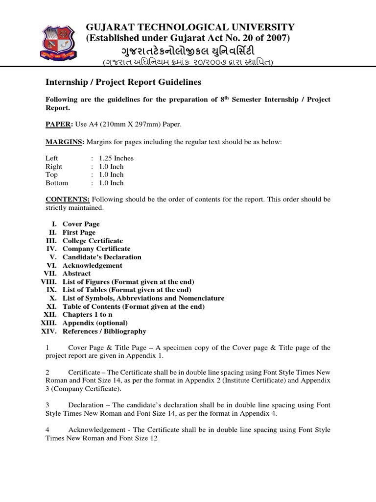 GTU Internship Project Report Guidelines | PDF | Times New Roman ...