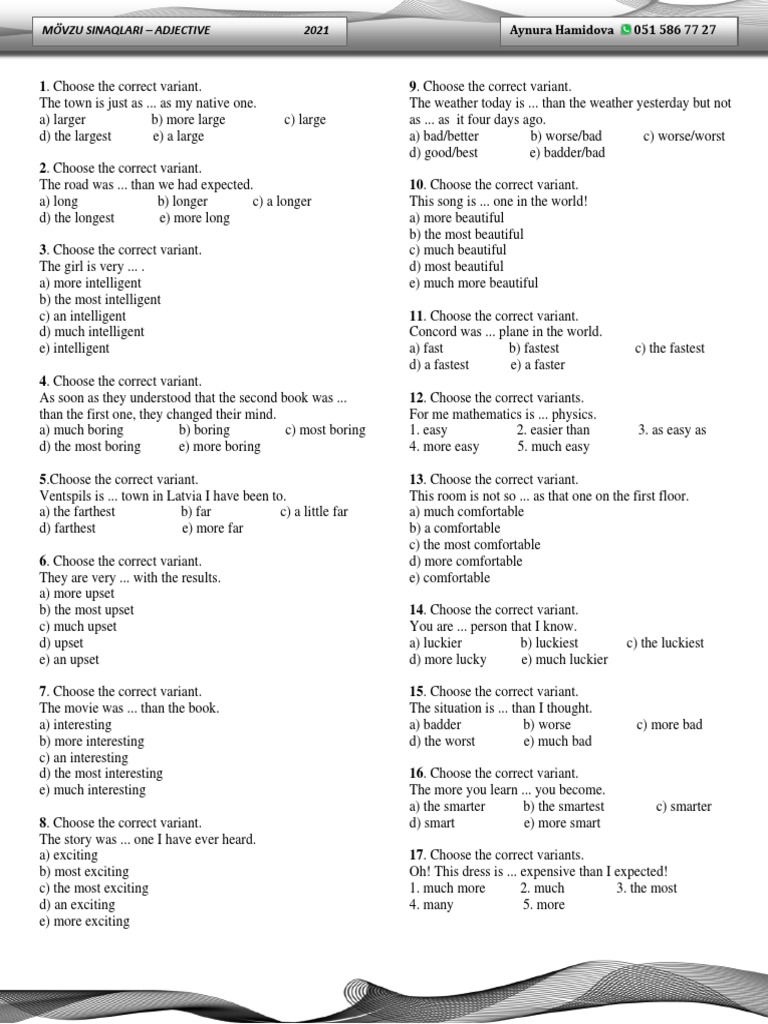 Movzu Sinaqlari Adjective | PDF