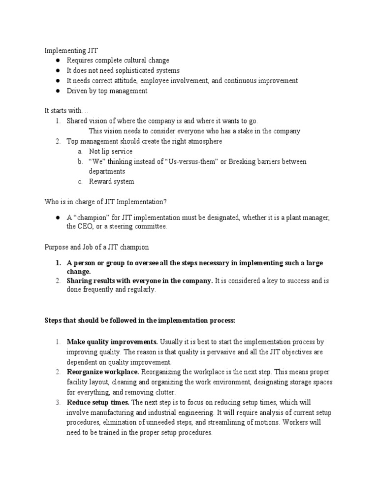 Implementing JIT | PDF | Lean Manufacturing | Inventory