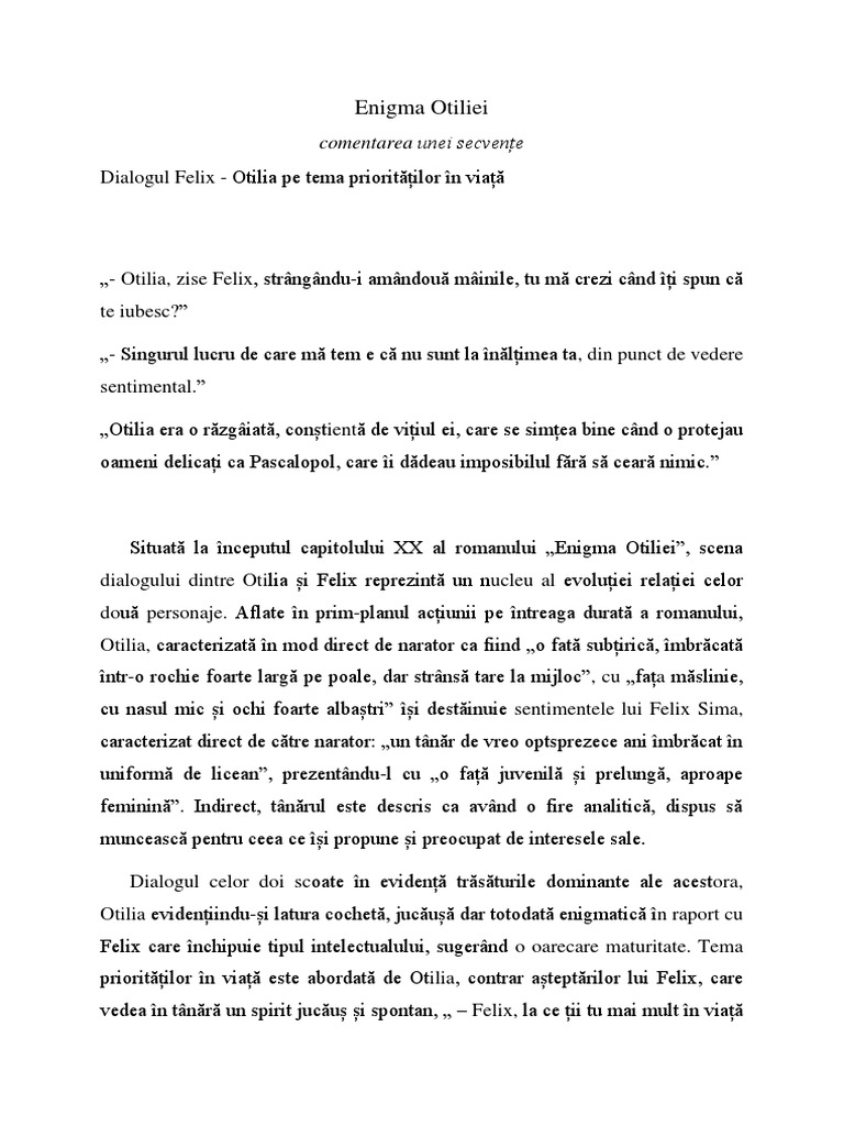 Dialogul Felix - Otilia | PDF