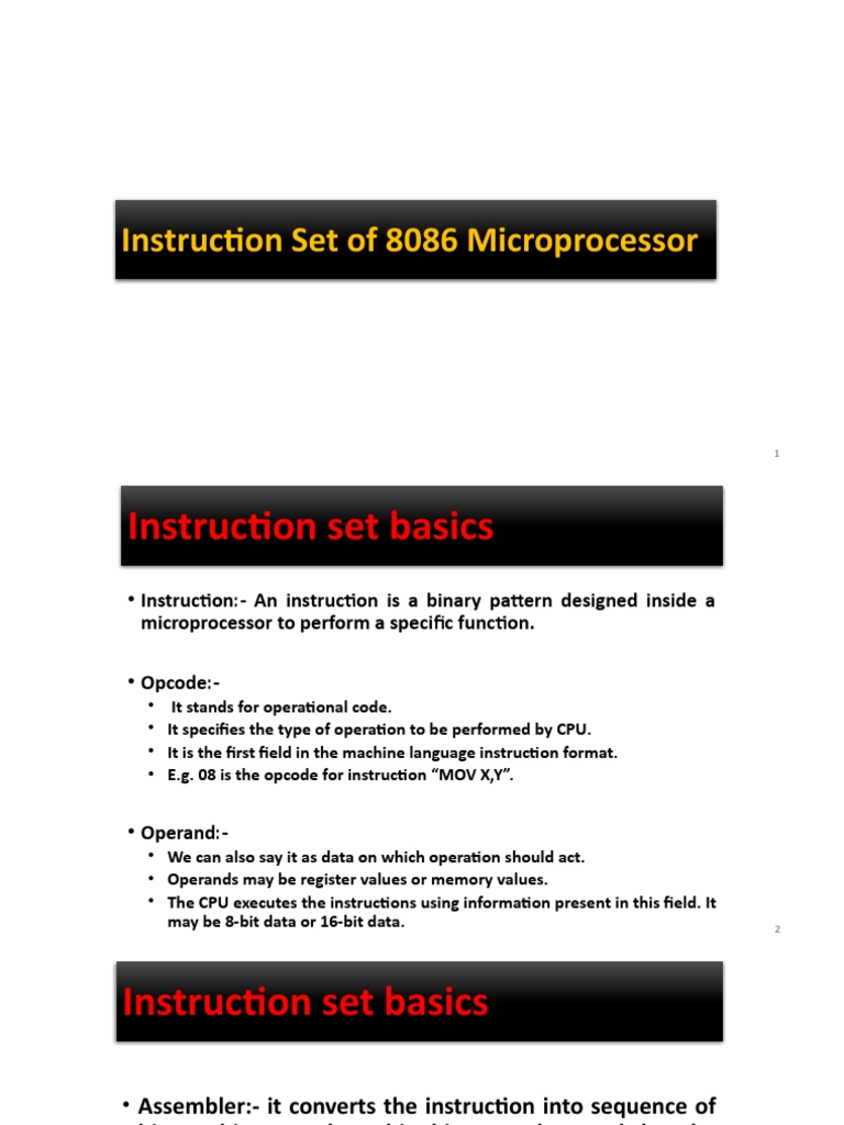 Instruction Set of 8086 Microprocessor | PDF | Central Processing Unit | Assembly Language