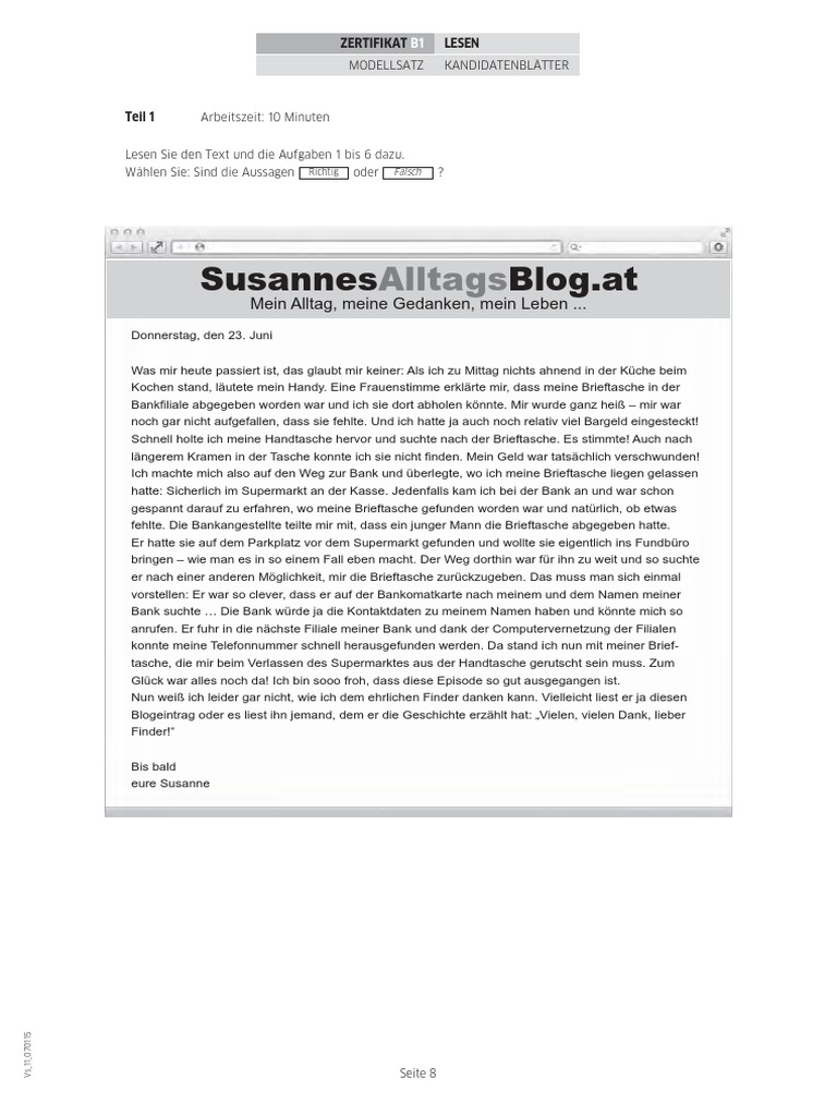 German Exam b1 Paper | PDF