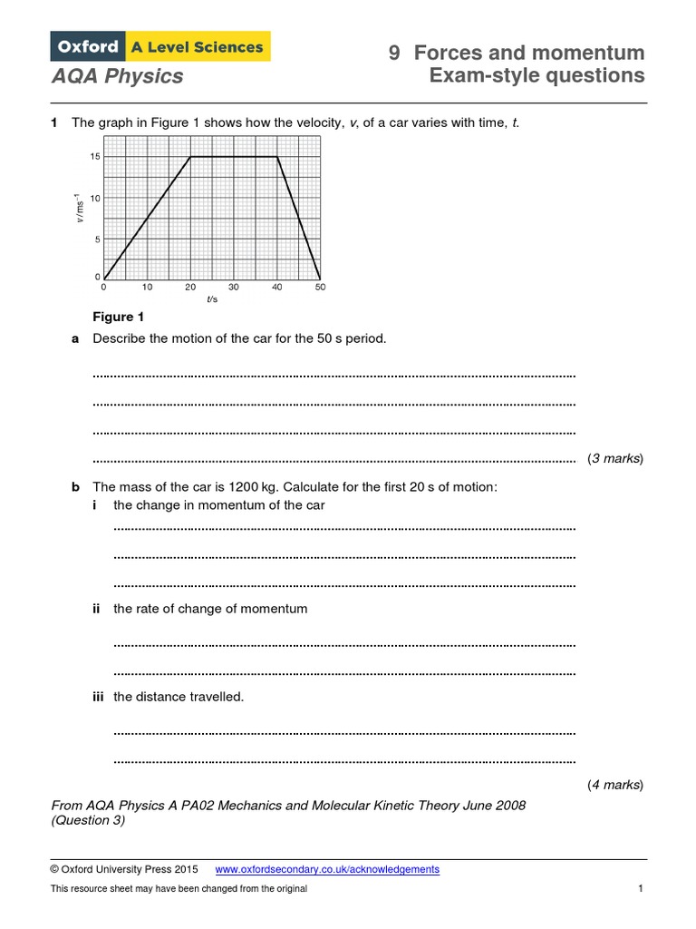 AQA Physics: 9 Forces and Momentum Exam-Style Questions | PDF | Force ...