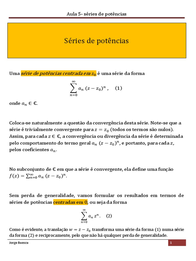 Aula 5 - Séries de Potencias | PDF | Série (Matemática) | Série de ...