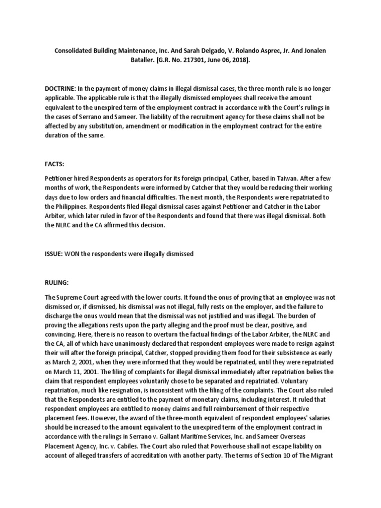 Illegal Dismissal Case: CBMI v. Asprec & Bataller | PDF | Employment | Burden Of Proof (Law)