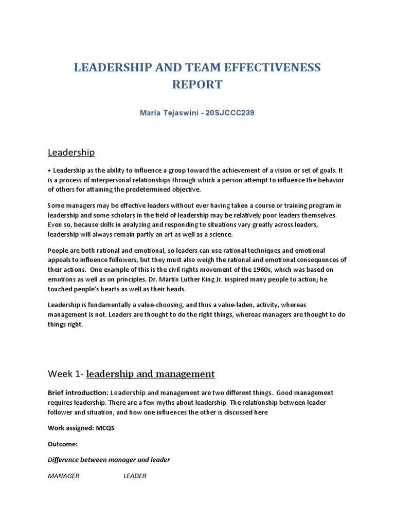 Leadership and Team Effectiveness Insights | PDF | Leadership ...