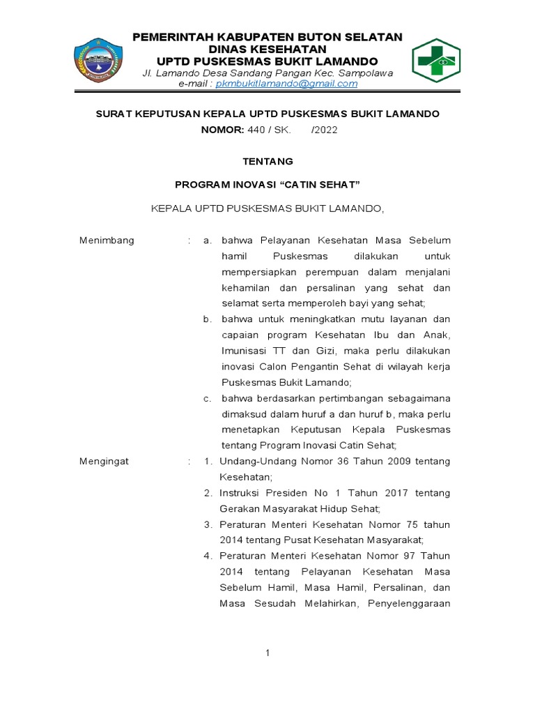 Inovasi Catin Sehat Puskesmas Bukit Lamando | PDF | Kesehatan Holistik
