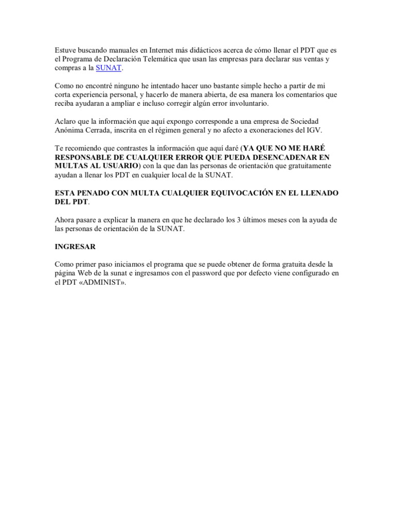 Cómo Llenar El PDT | PDF