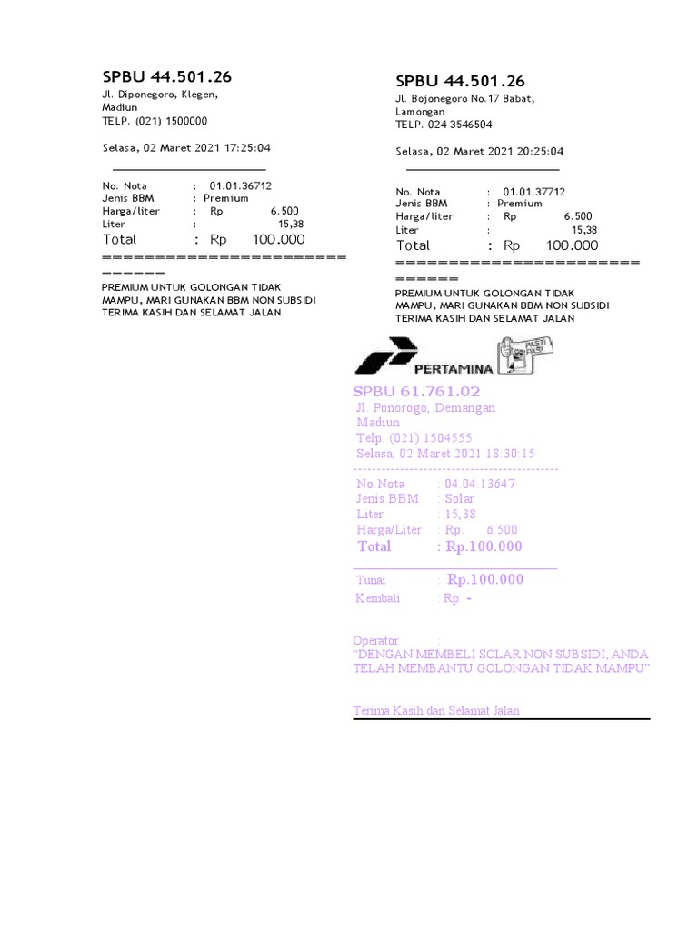 Struk Bensin Editan 2 | PDF