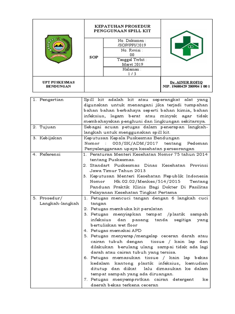 Prosedur Penggunaan Spill Kit Puskesmas | PDF