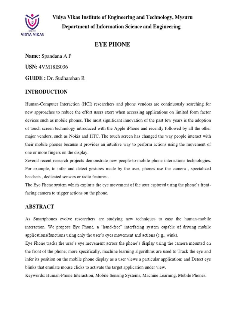 Eye Phone: Vidya Vikas Institute of Engineering and Technology, Mysuru ...