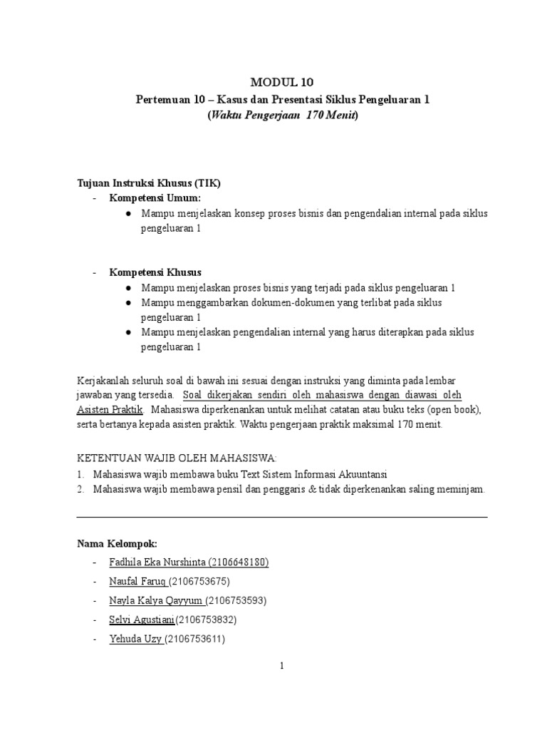 MODUL LABORATORIUM SIA 10 Ok | PDF | Pengelolaan Keuangan & Uang