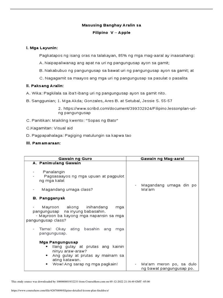 Filipino Detailed Lesson Plan Final | PDF