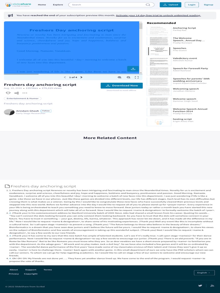 Freshers Day Anchoring Script | PDF