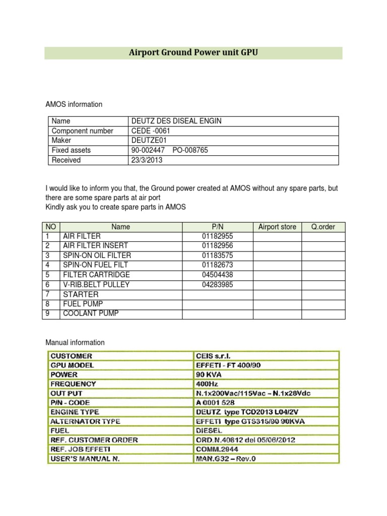 Airport Ground Power Unit GPU: Starter | PDF